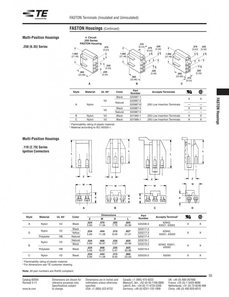 TE Connectivity FASTON housing catalog page 4