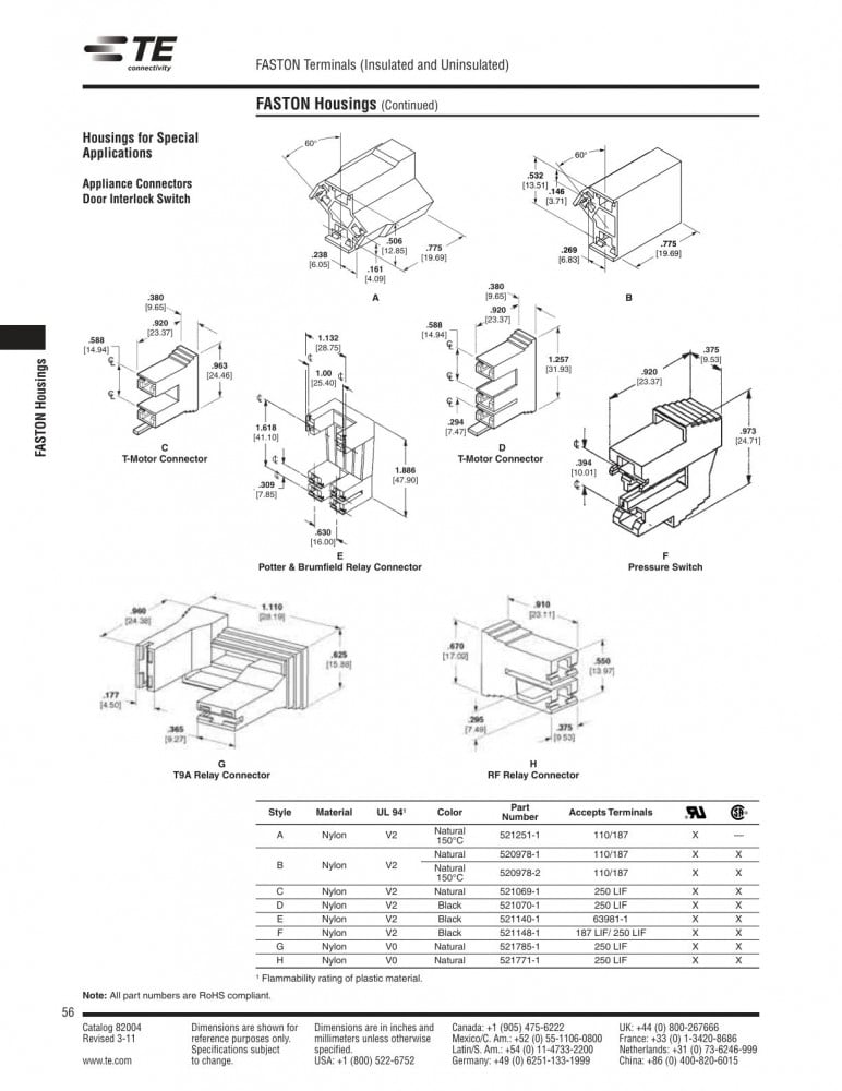 TE Connectivity FASTON housing catalog page 5