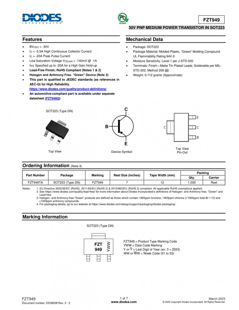 FZT949TA datasheet page 1
