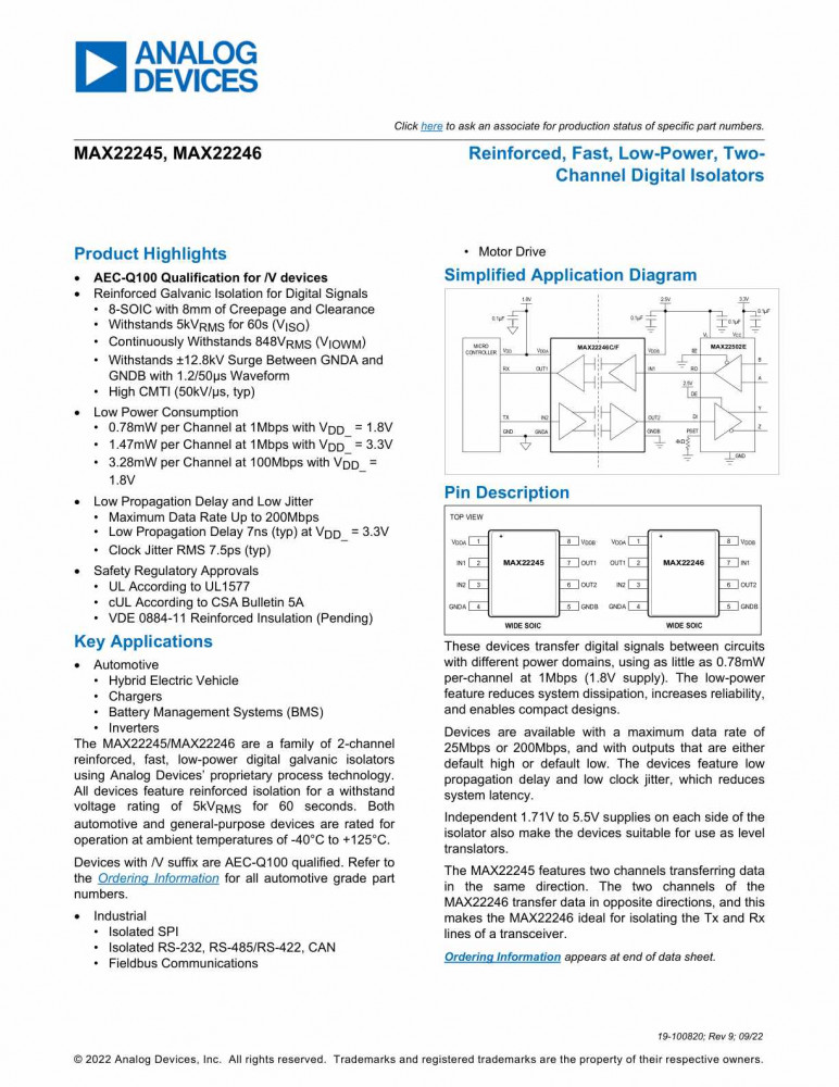 MAX22245 datasheet page 1