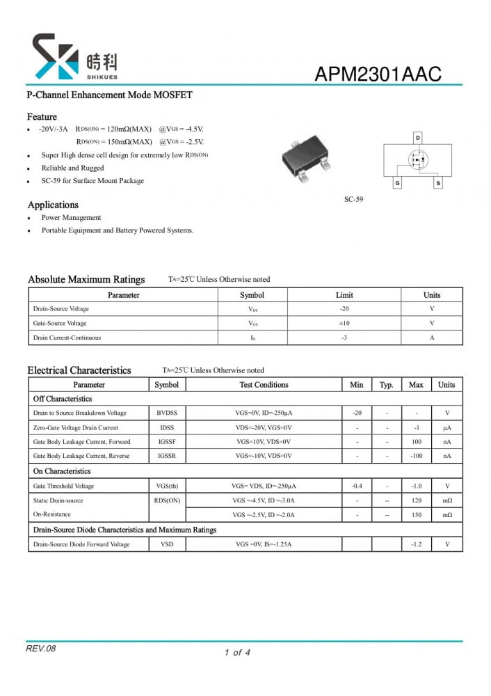 APM2301AAC datasheet page 1