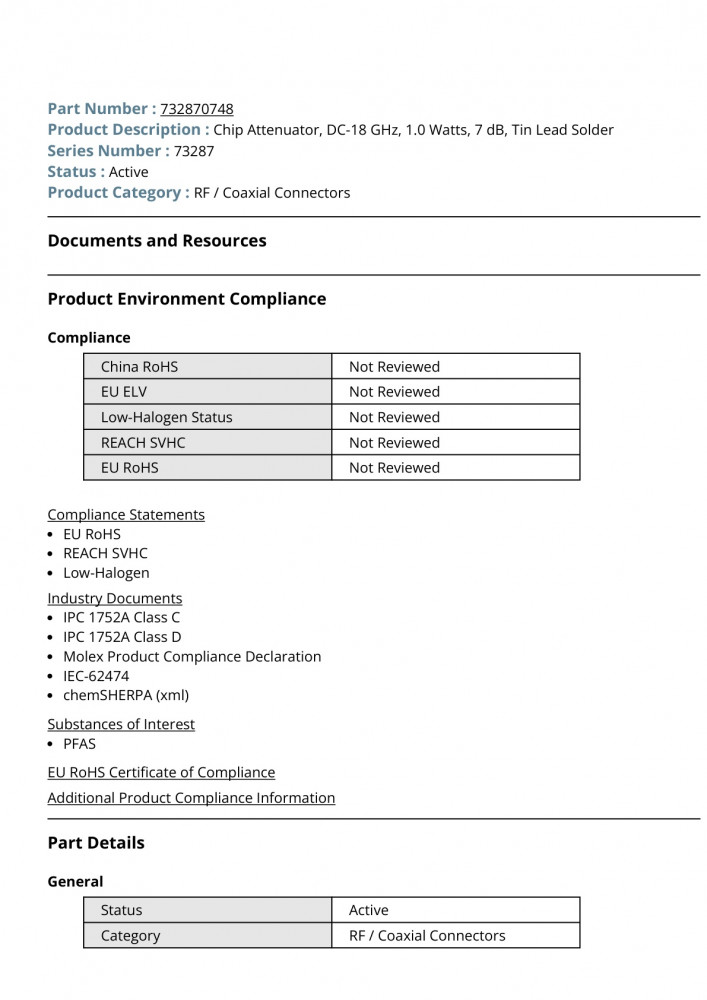 MOLEX 732870748 technical document image, page 1