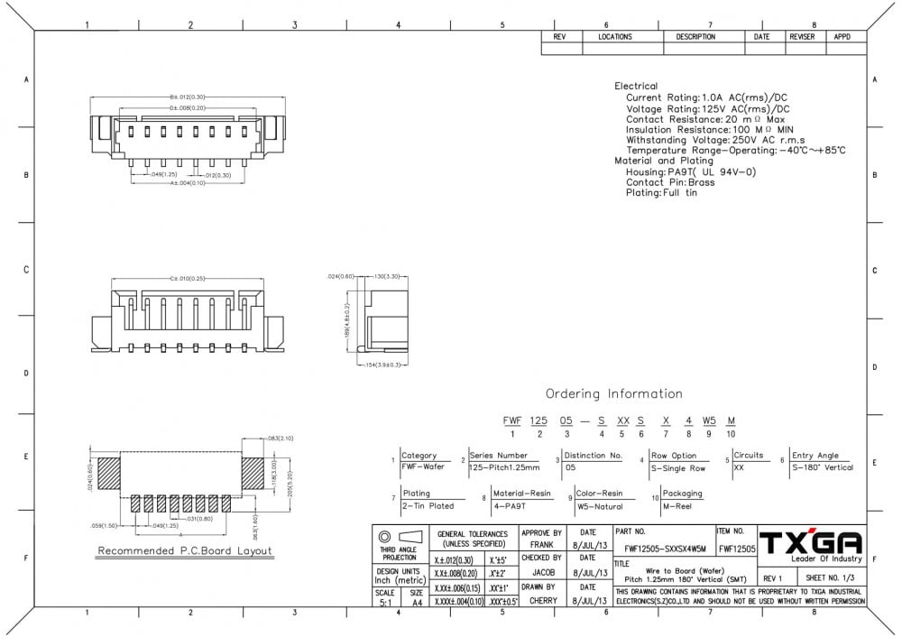 TXGA FWF12505 connector drawing page 1