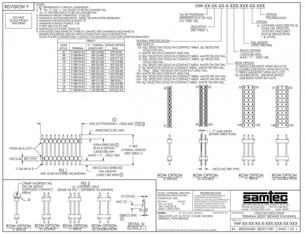 Samtec HW-10-10-F-D-400-SM-A technical document preview