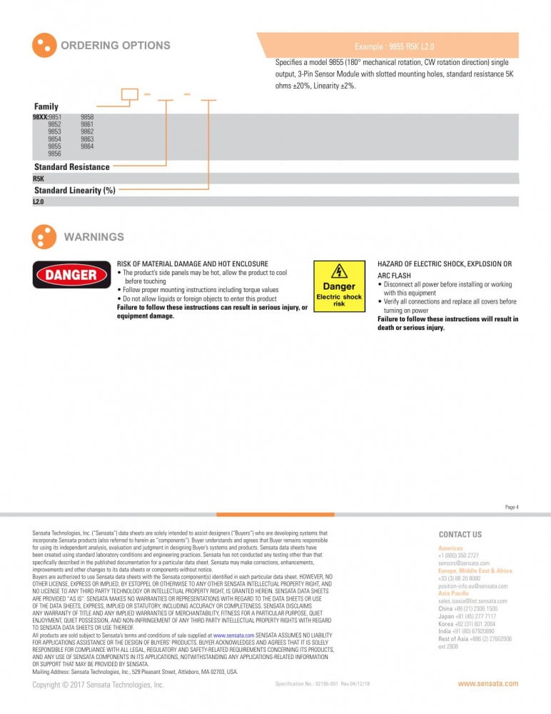 Sensata 9850 Gen II datasheet page 4