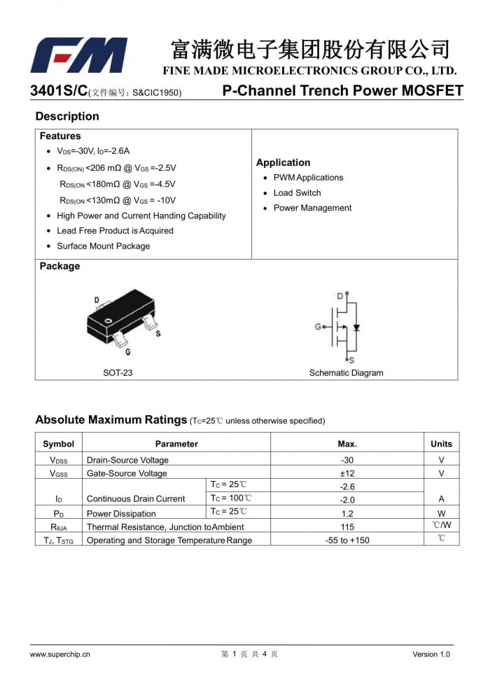 3401S/C datasheet page 1