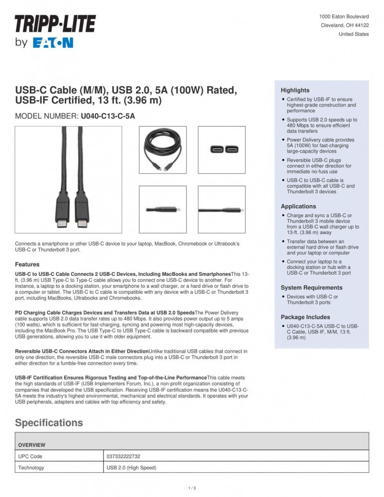 U040-C13-C-5A technical document page 1