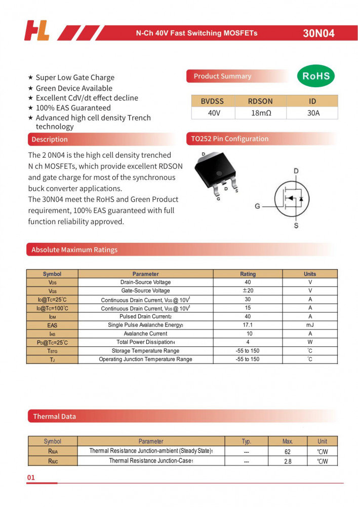 HL 30N04 datasheet page 1