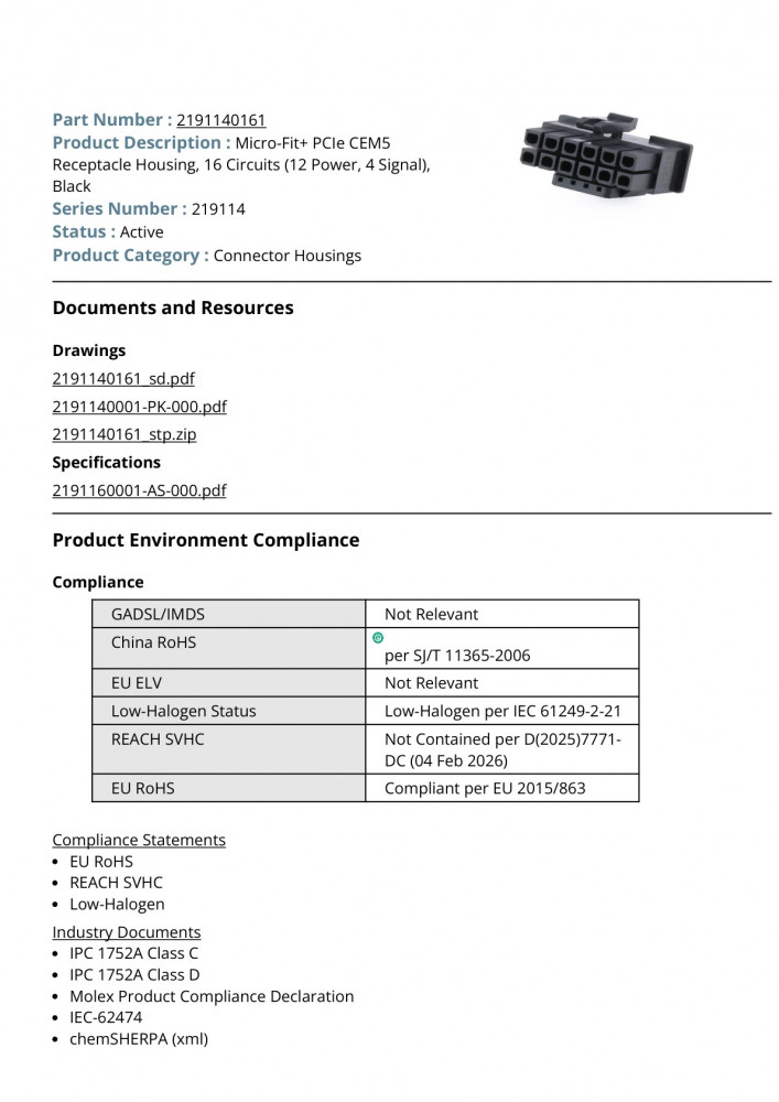 Technical document visual 1 for MOLEX 2191140161