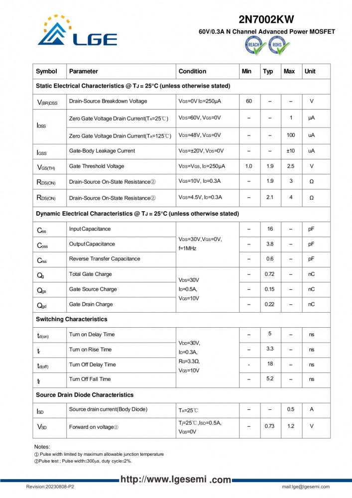 2N7002KW datasheet page 2
