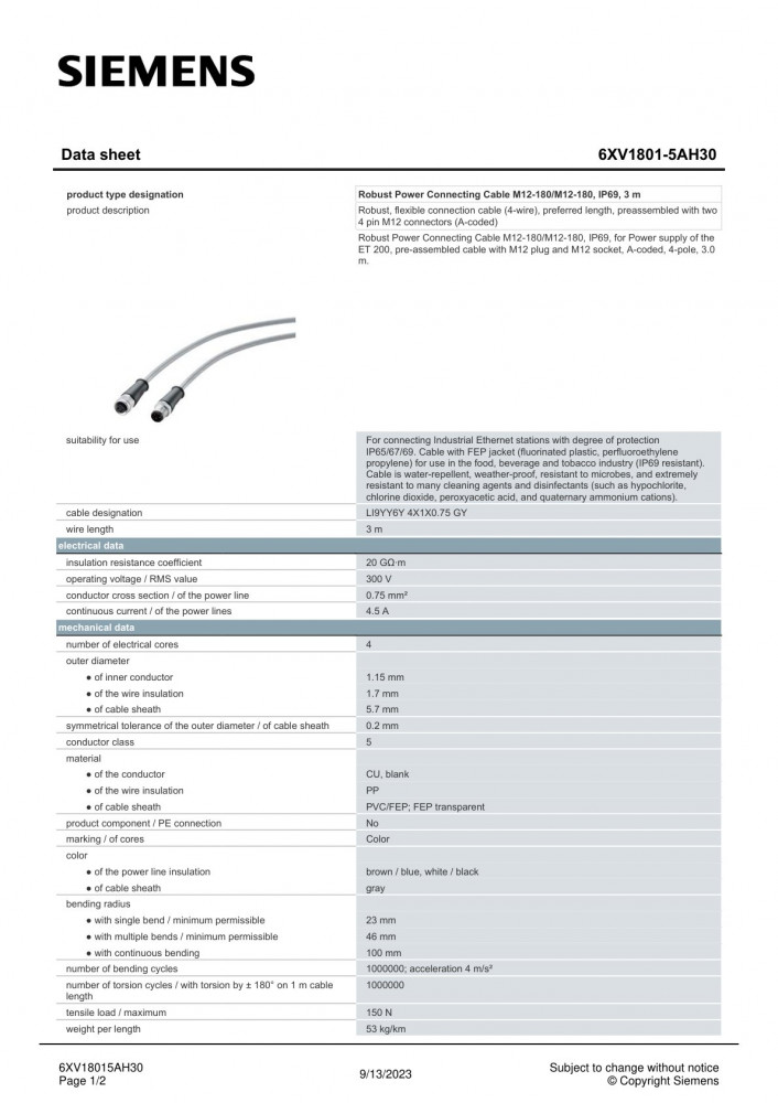 SIEMENS 6XV18015AH30 technical document page 1