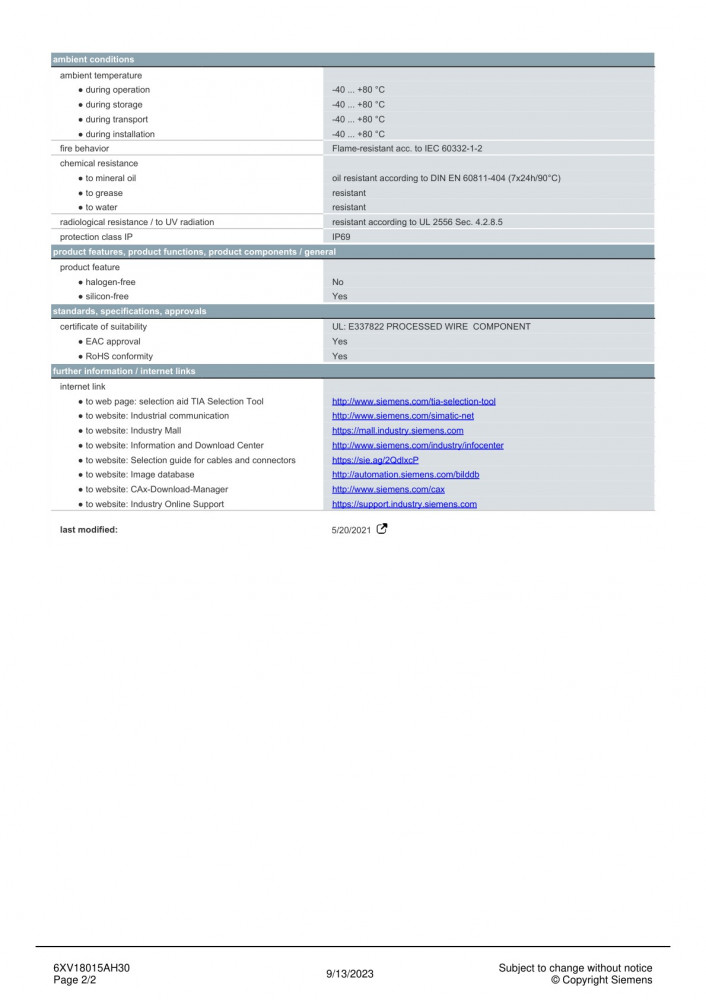 SIEMENS 6XV18015AH30 technical document page 2