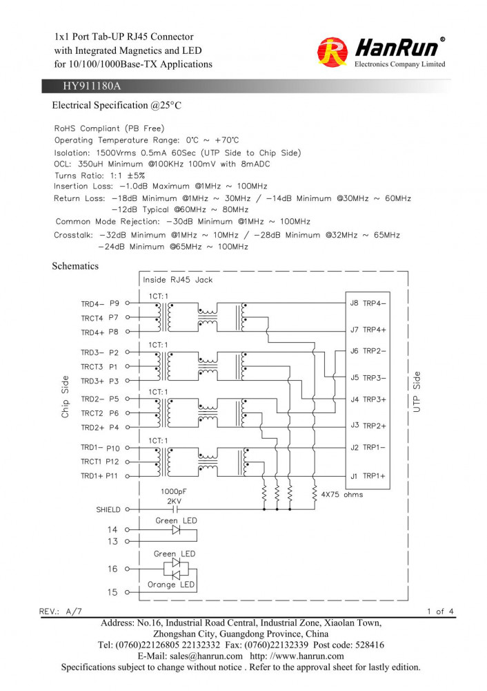 HY911180A electrical specifications and schematic