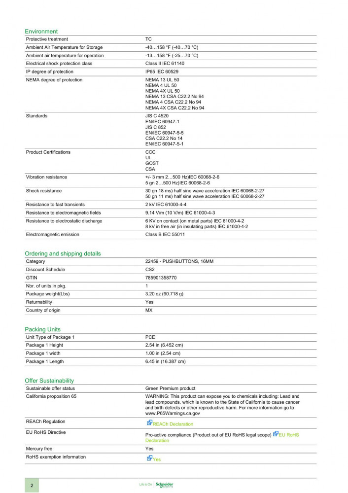 XB6DW6B1B technical document page 2