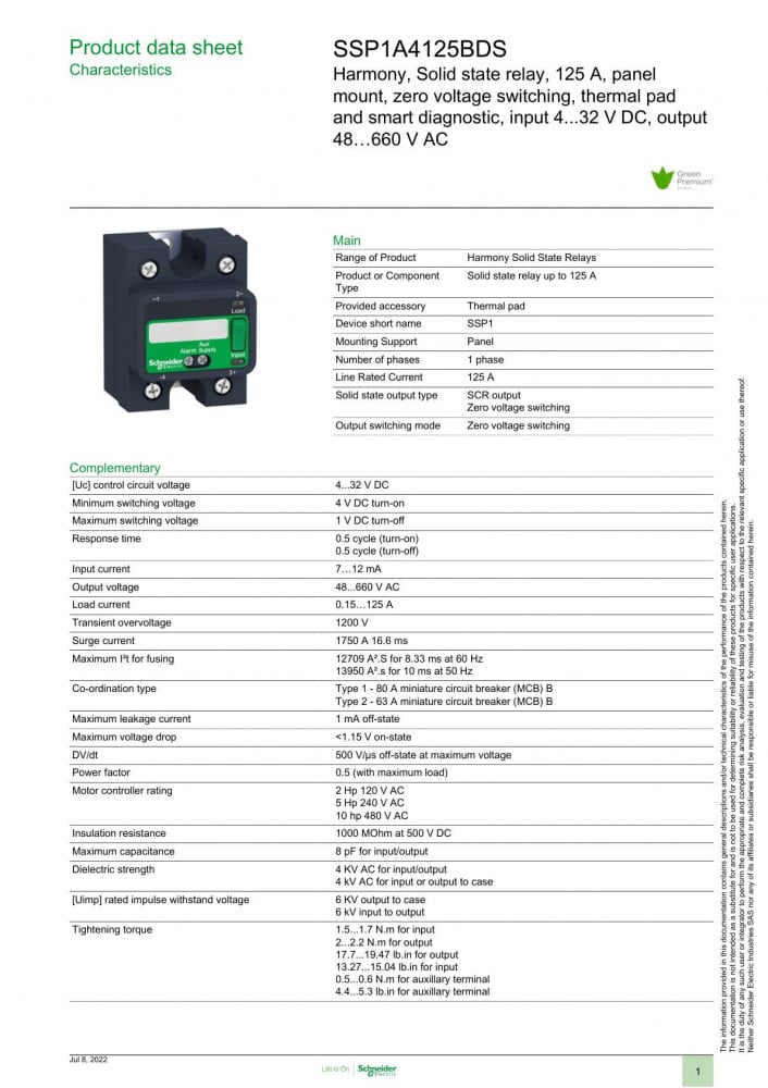SSP1A4125BDS technical document page 1