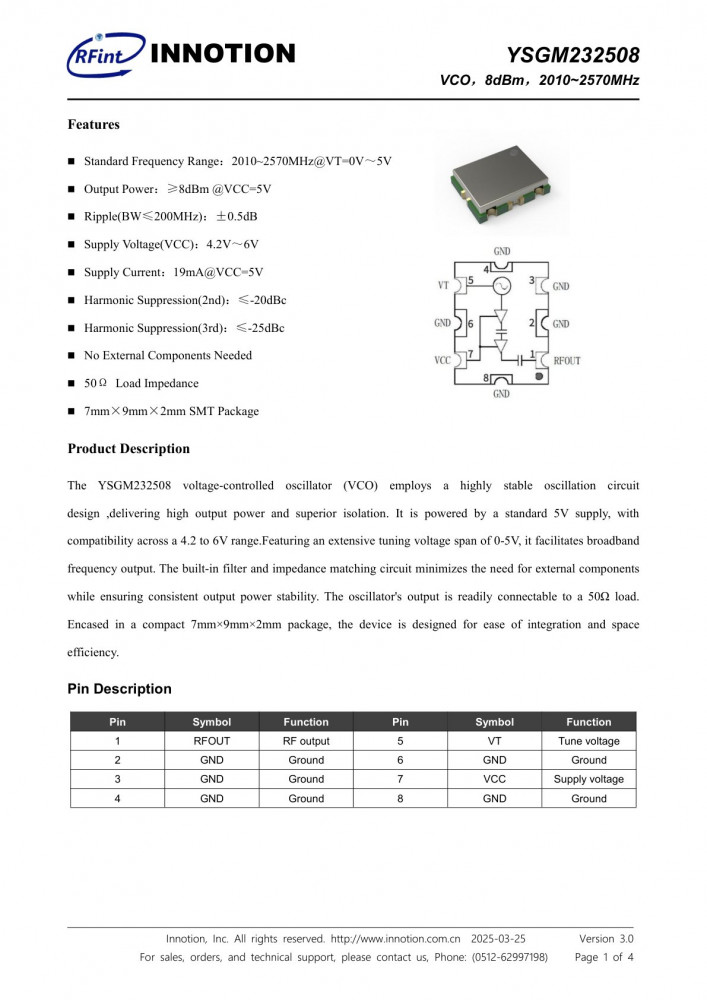 YSGM232508 datasheet page 1