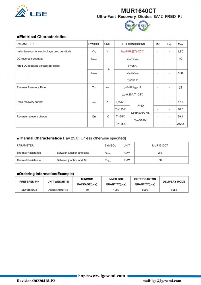 MUR1640CT datasheet page 2