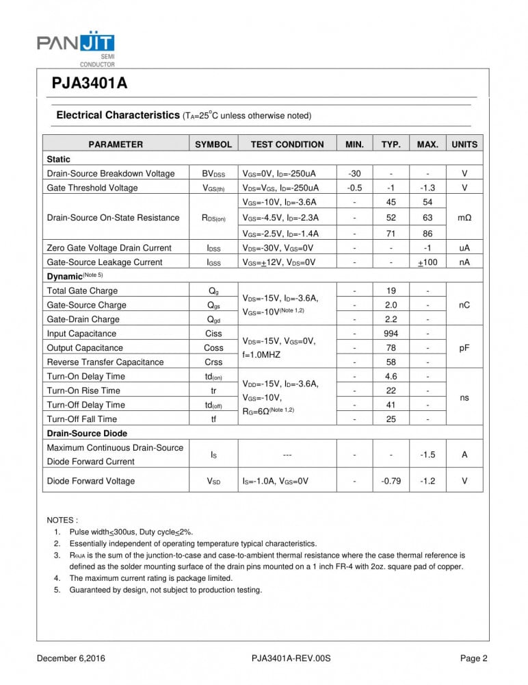 PJA3401A datasheet page 2