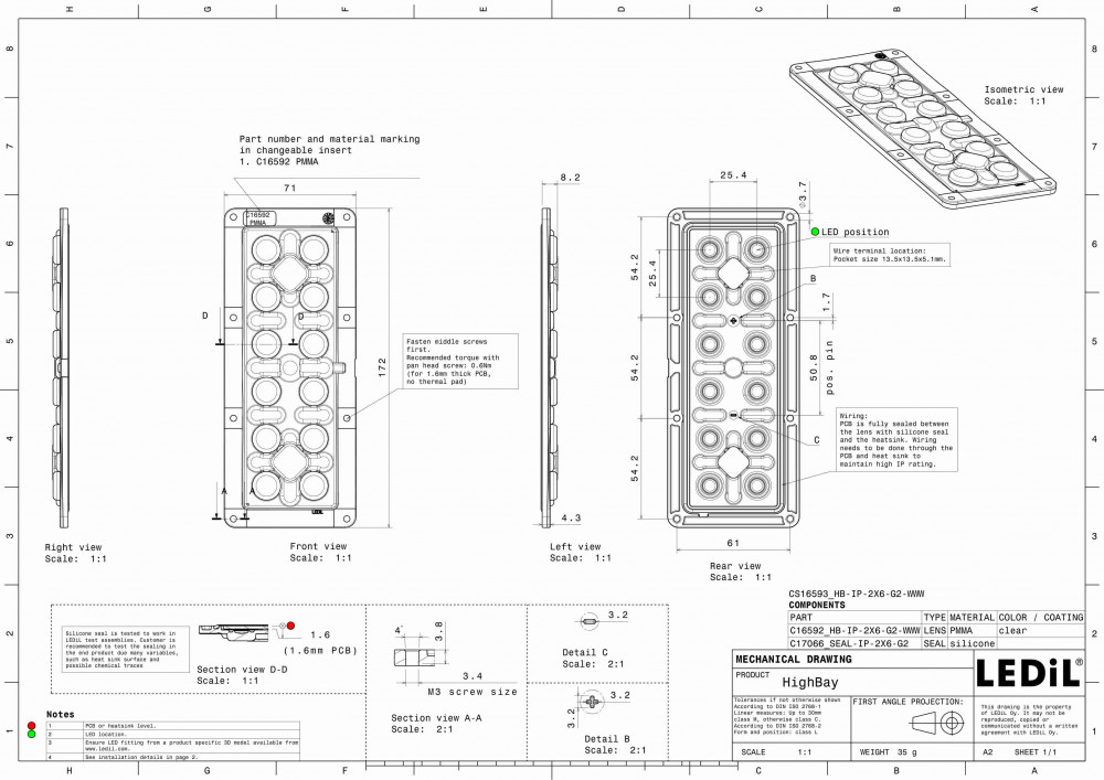 LEDiL HB-IP-2X6-G2-WWW mechanical drawing