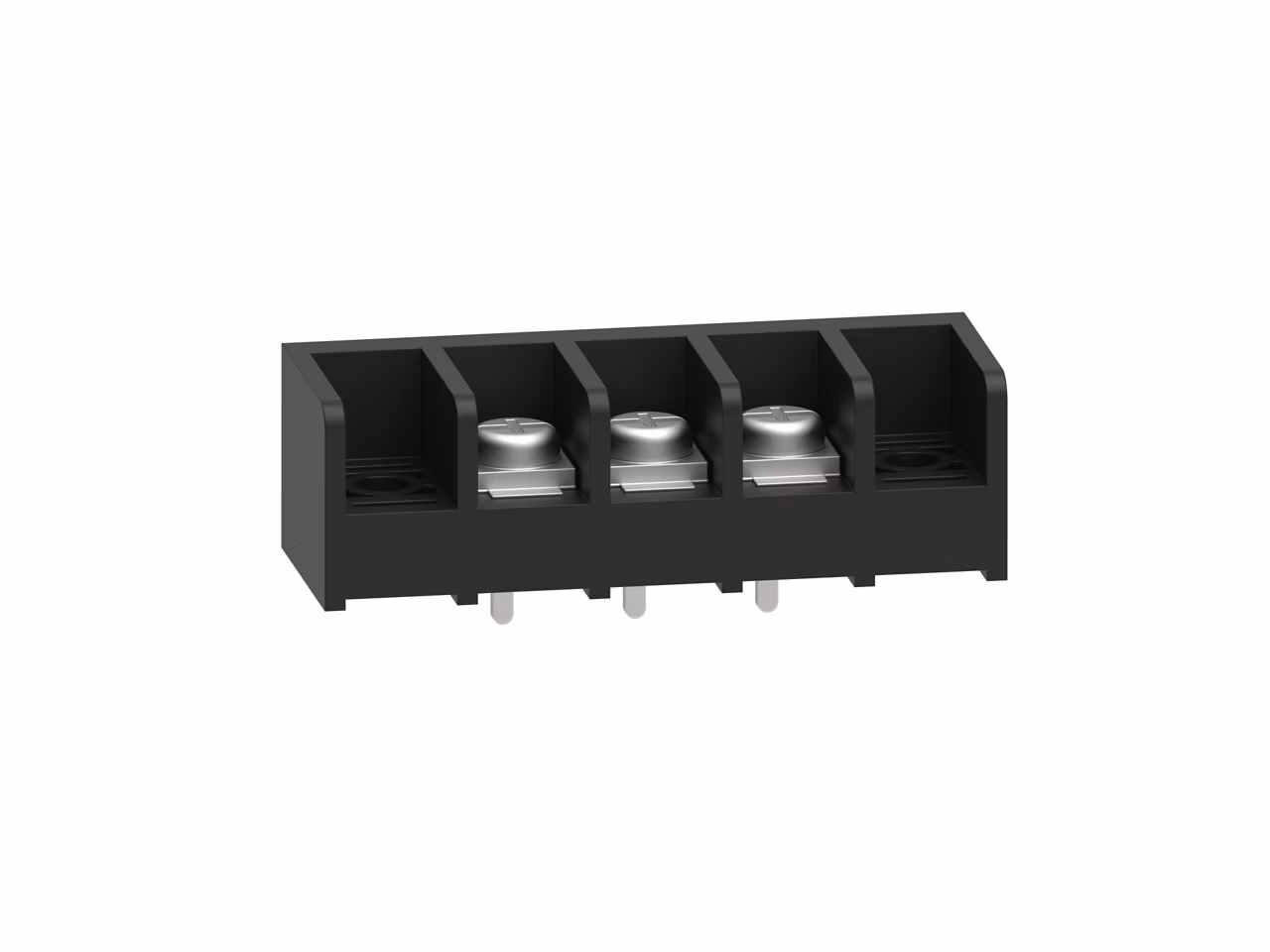 9.53mm Pitch, Single Row, Tri-Barrier Terminal Strip, with Mounting Ends, Black, Steel Screws, 3 Circuits for sale