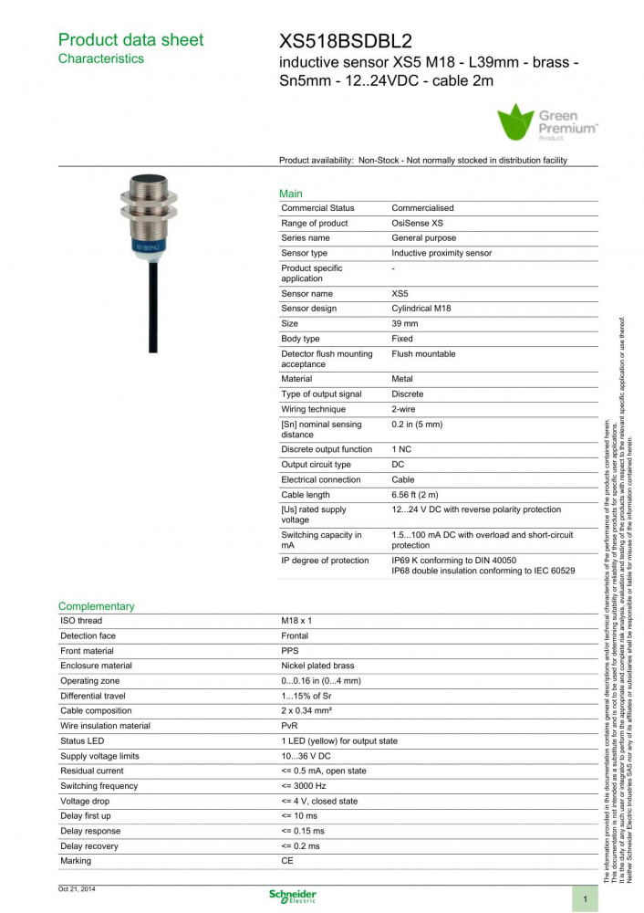 XS518BSDBL2 technical document page 1