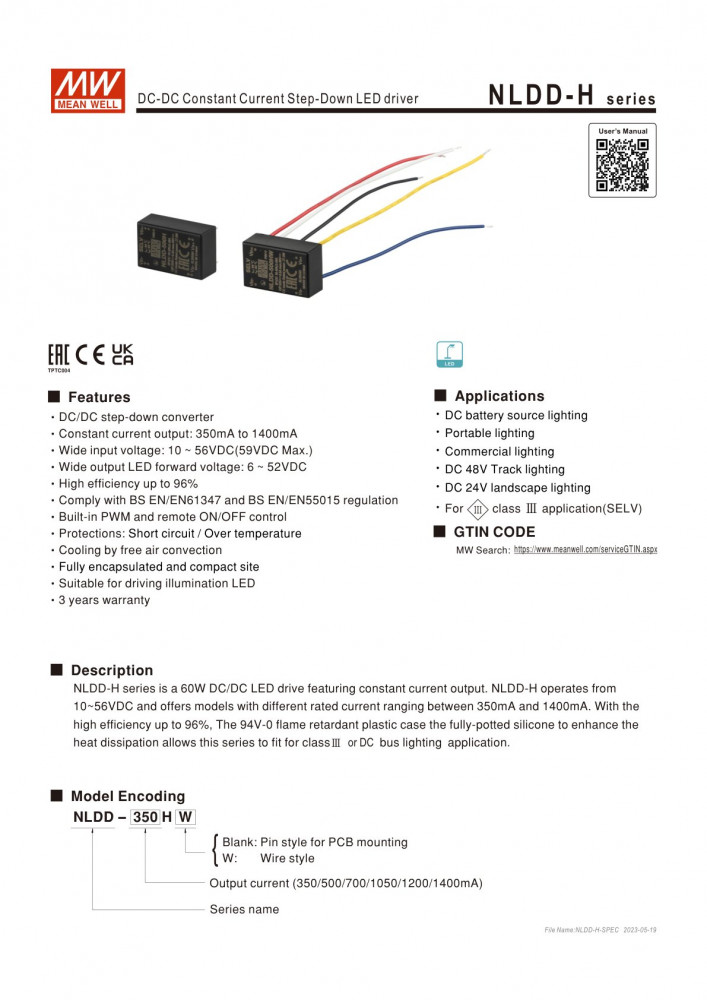 NLDD-1400H datasheet page 1