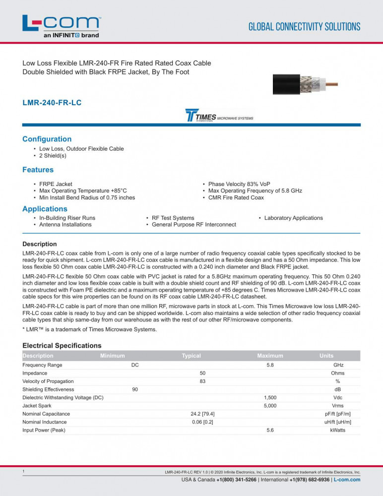 LMR-240-FR-LC technical document page 1