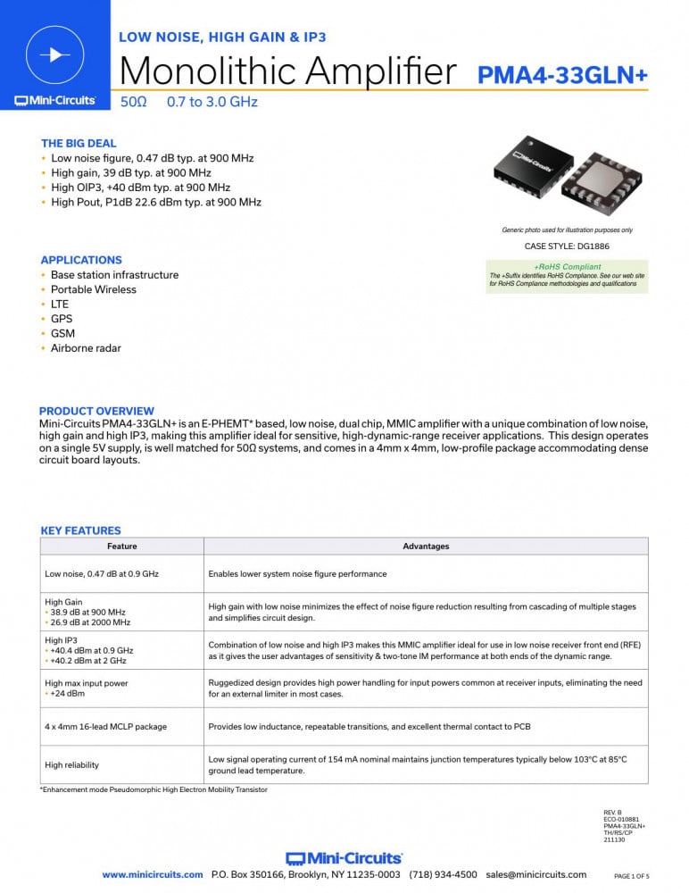 PMA4-33GLN+ datasheet page 1
