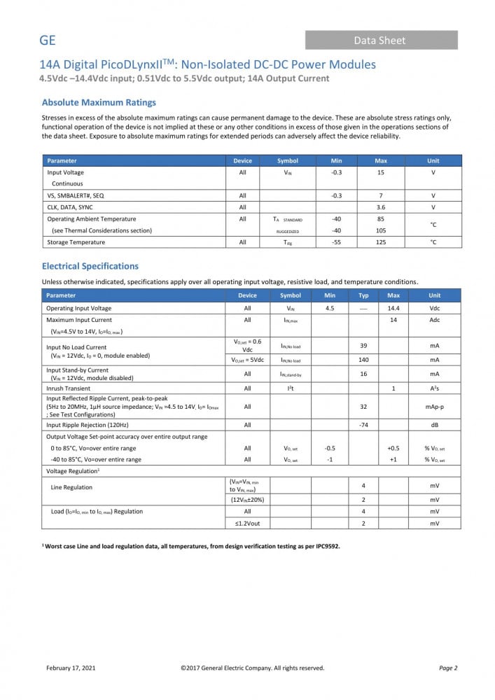ABB PJT014A0X43-SRZ datasheet page 2