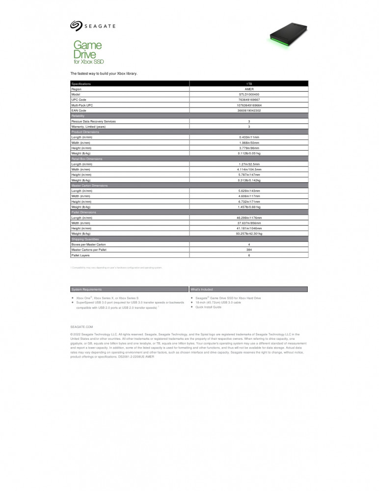 Seagate Game Drive for Xbox SSD product document, page 2