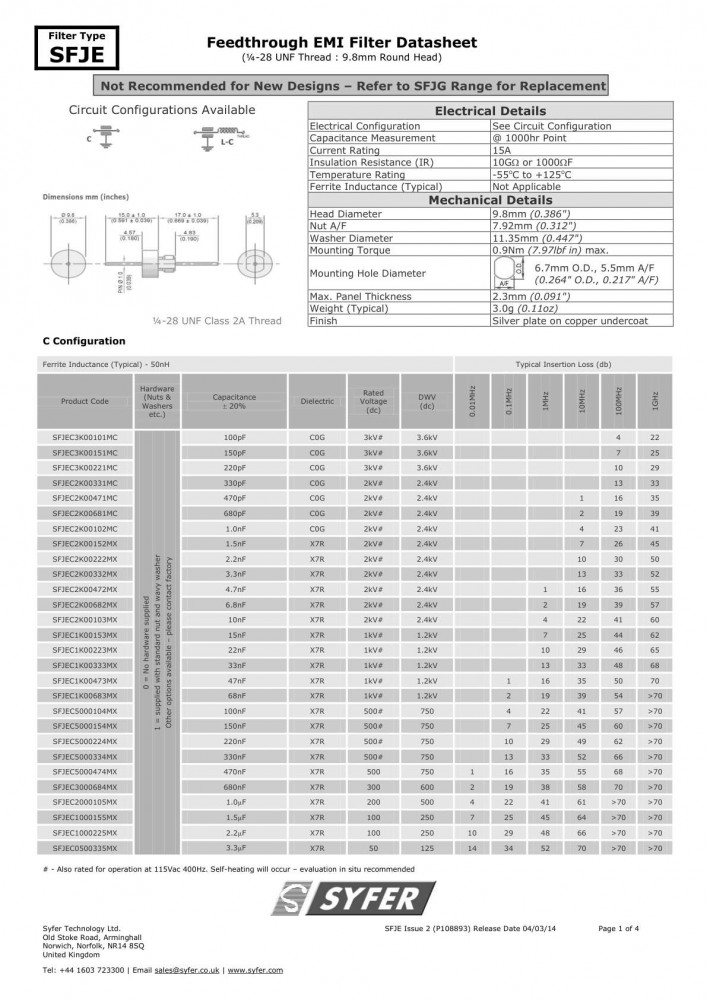 SFJ series datasheet page 1
