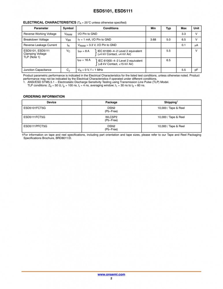 ESD5101AFCT5G datasheet page 2