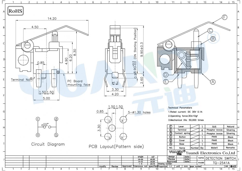Yuandi TQ-2541A technical document page
