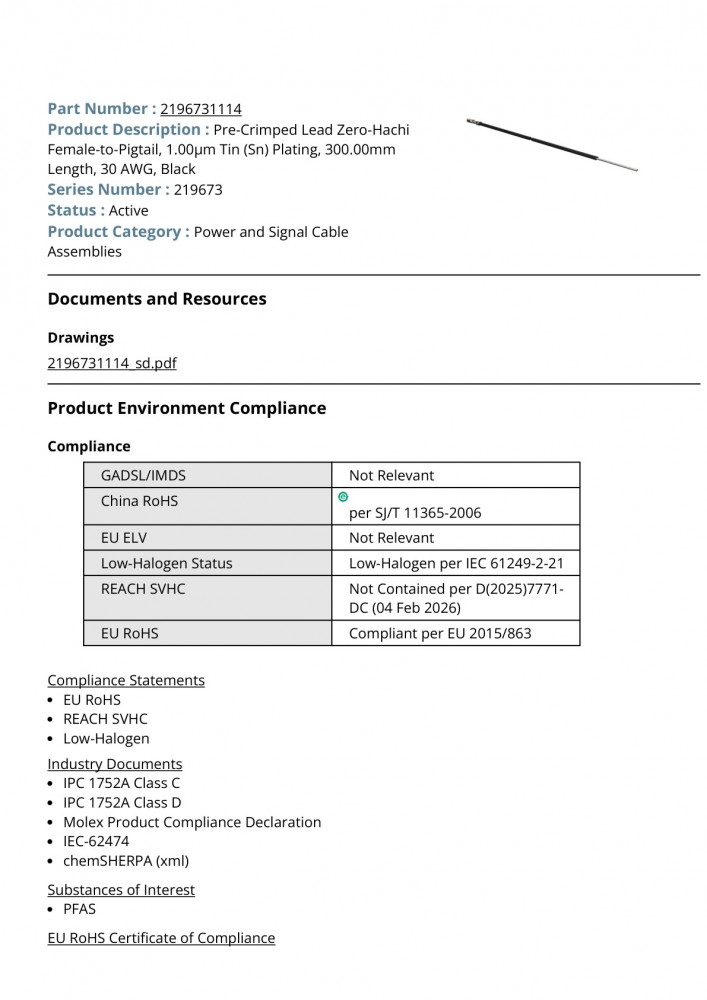 MOLEX 2196731114 technical drawing, page 1
