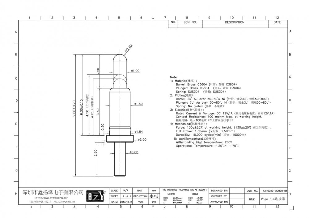 YZP0020-20090-01 specification document page 3
