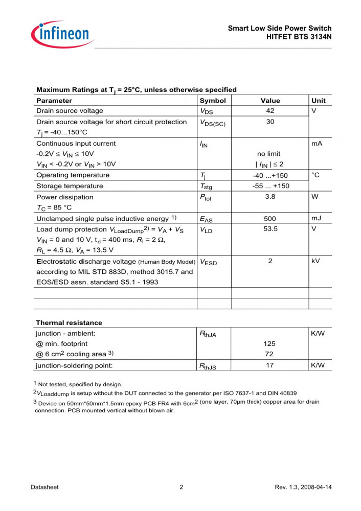 BTS3134N datasheet page 2