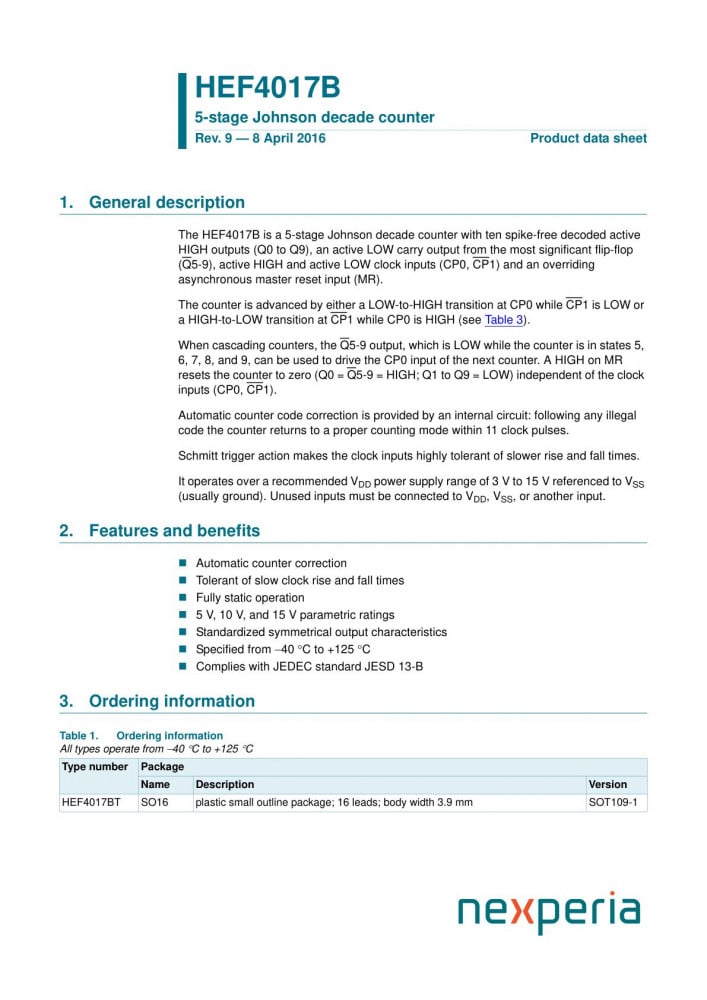 HEF4017B datasheet page 1