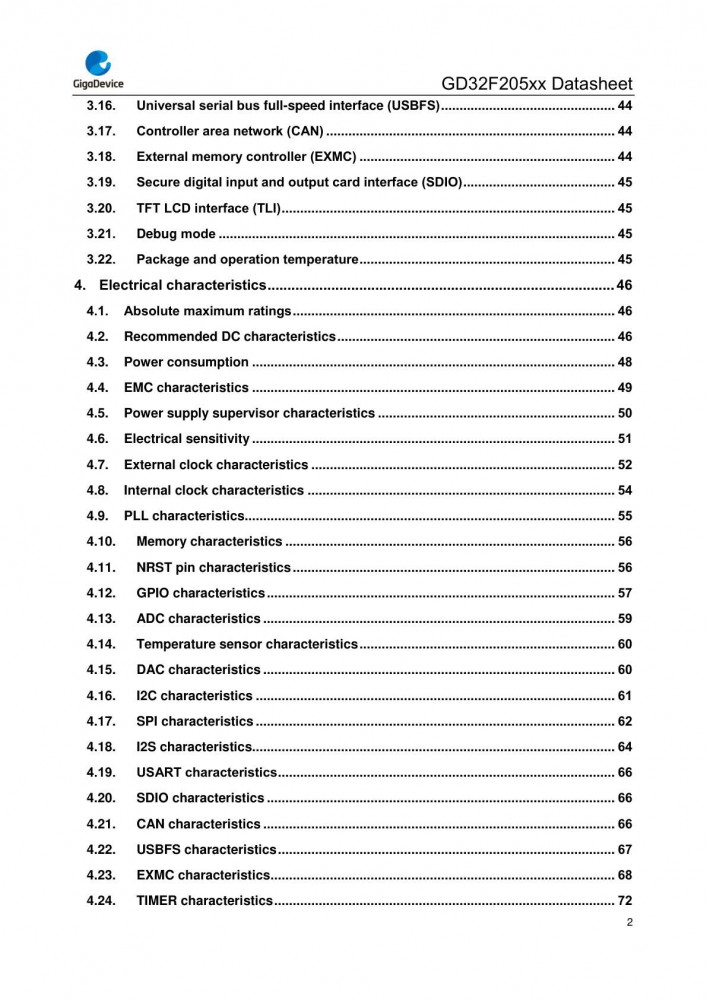 GD32F205xx datasheet page 3