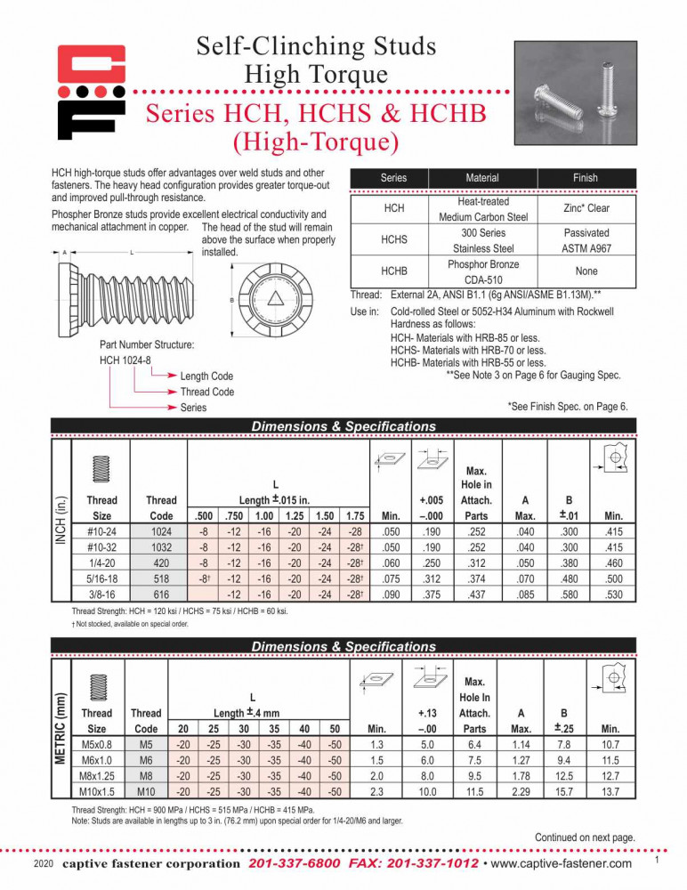 HCH, HCHS and HCHB high-torque stud technical document page 1