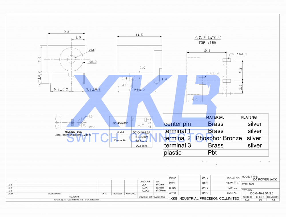 XKB Connection DC-0440-2.5A-2.5 technical drawing