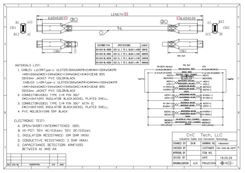 CNC Tech 105-1042-BL-00200 technical drawing