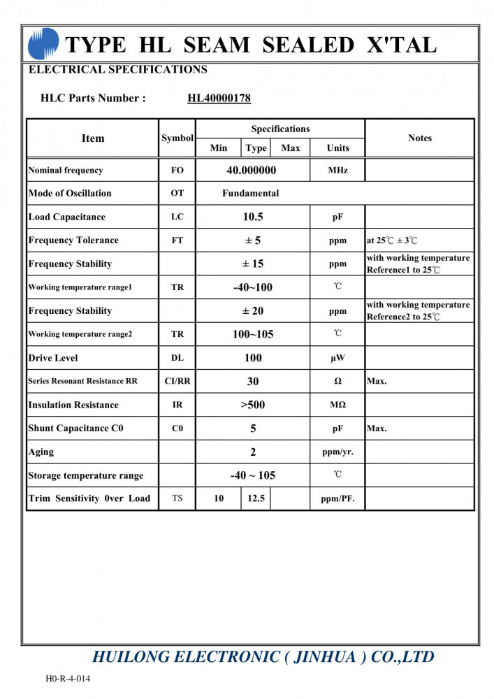 HL40000178 specification page 2