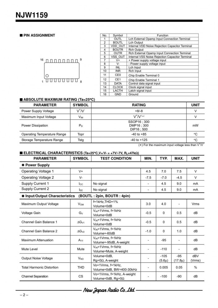 NJW1159V-TE1 datasheet page 2