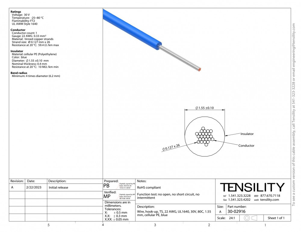 30-02916 hook-up wire product drawing