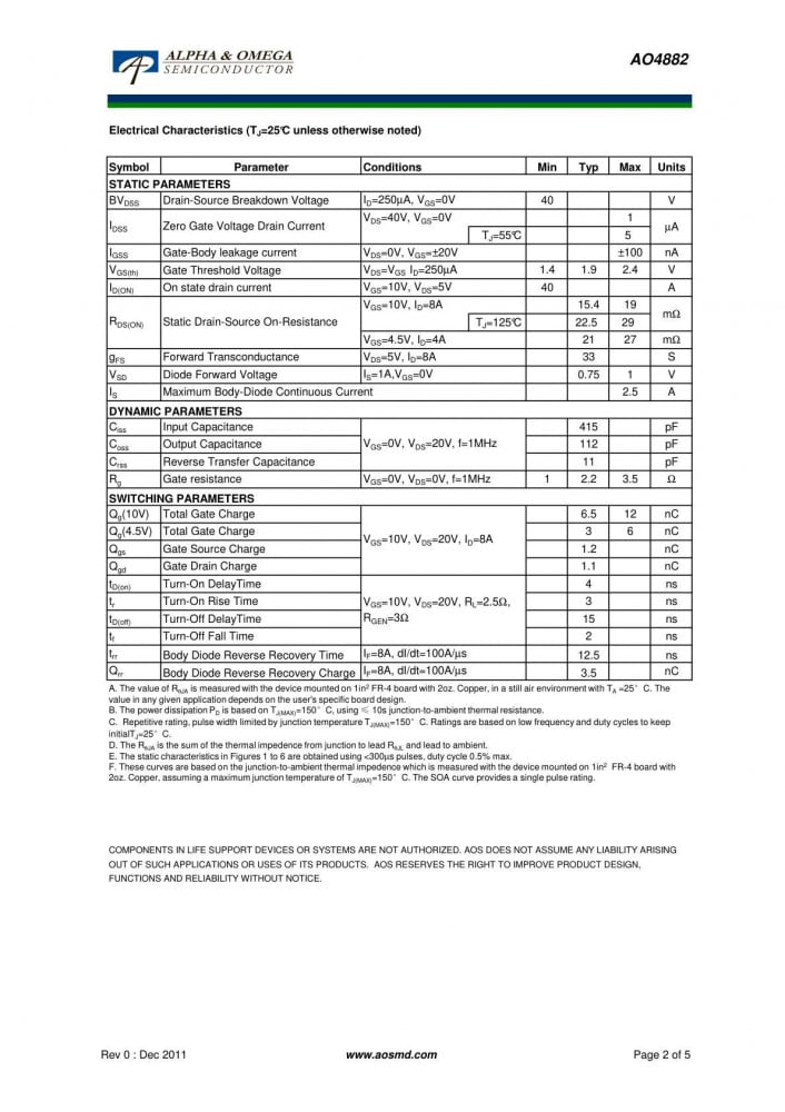 AO4882 datasheet page 2