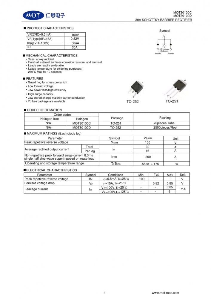 MOT30100D datasheet page 1