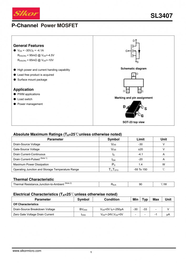SL3407 datasheet page 1