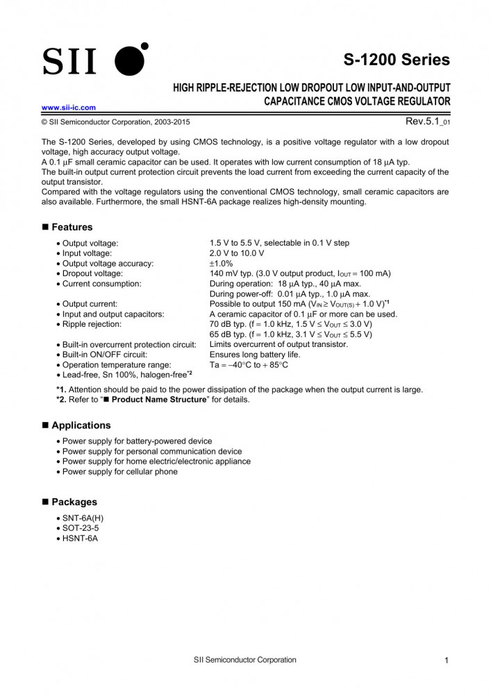 S-1200 Series datasheet page 1