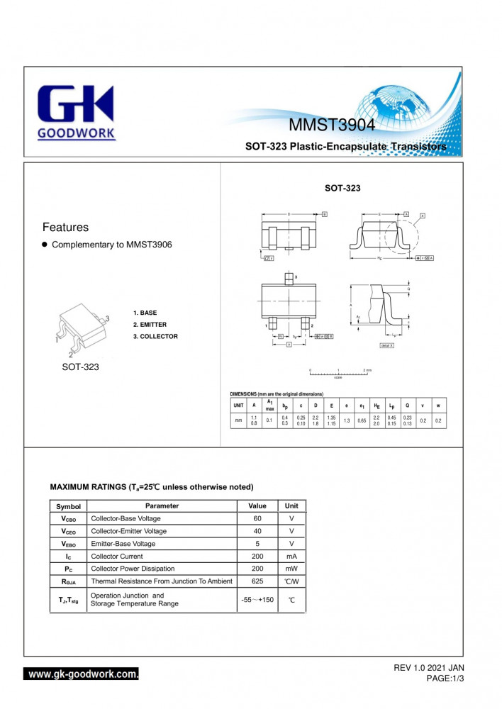 MMST3904 technical document page 1