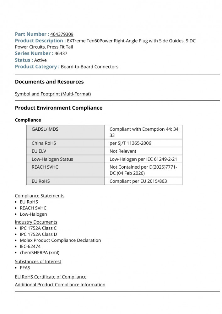 MOLEX 464379309 technical document image, page 1
